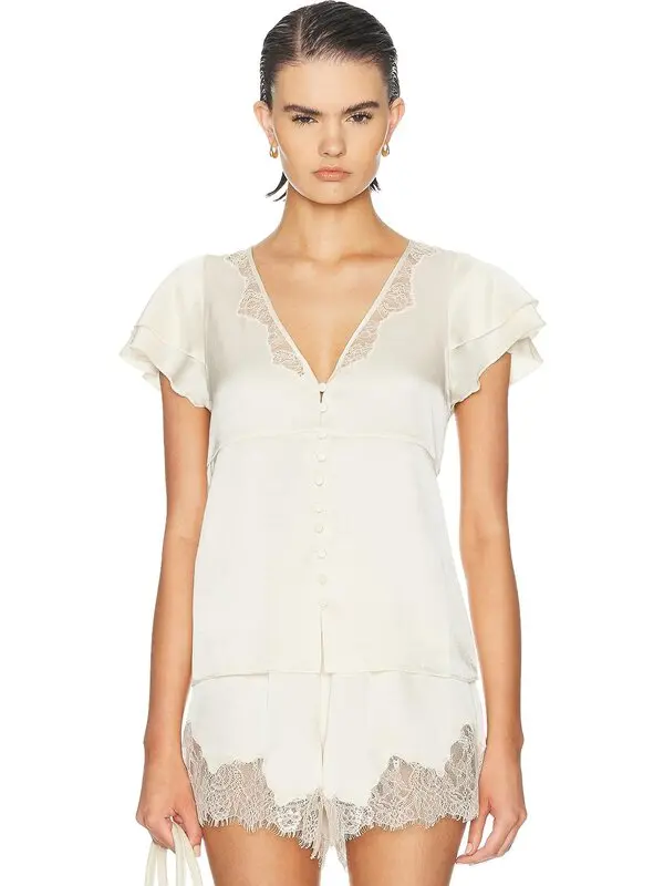 Citizens Of Humanity Lola Flutter Lace Sleeve Top - Cream