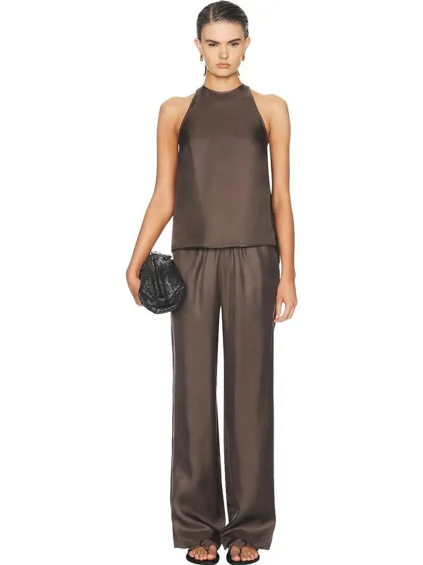 Loulou De Saison Silk Cami Cape Top - Dark Brown