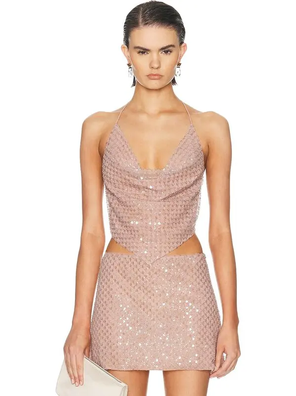 Retrofete Bethely Sequin Halter Top - Truffle