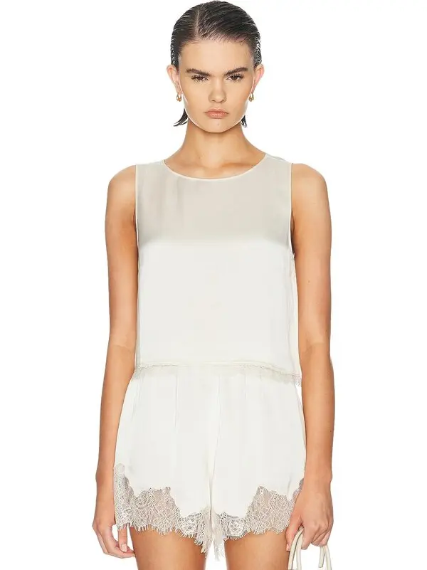 LESET Barb Lace Trimmed Sleeveless Crewneck Top - Creme