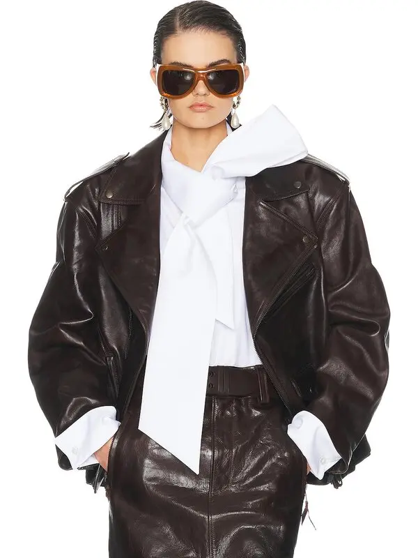 Saint Laurent Leather Belted Biker Jacket - Brown