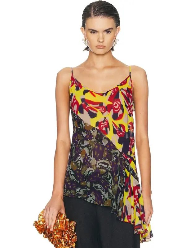 Dries Van Noten Asymmetrical Printed Georgette Top - Purple