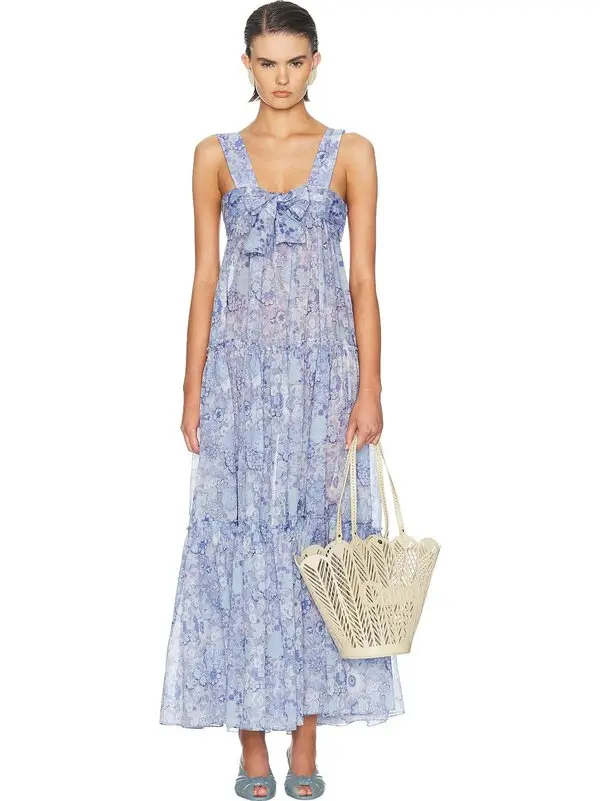 Chloé Bow Front Maxi Dress - Multicolor Blue