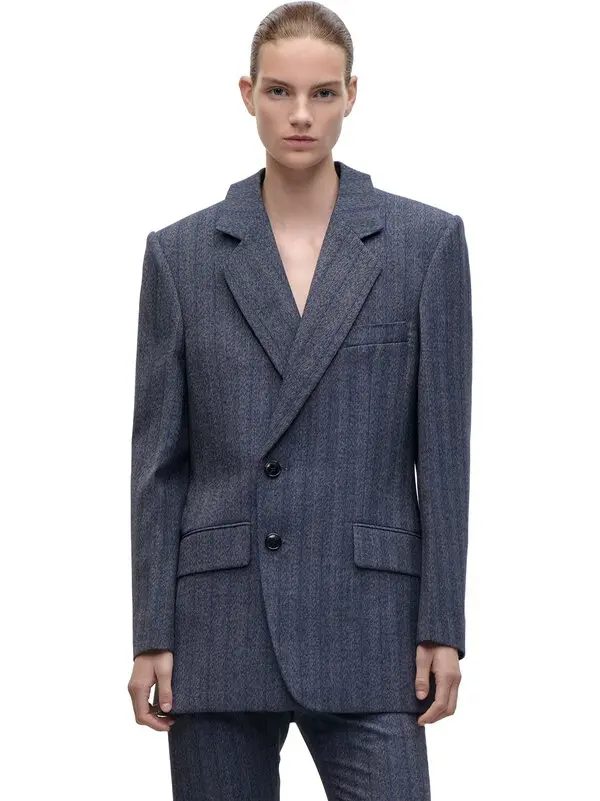 Victoria Beckham Tailored Jacket In Mouline Stripe - Blue Melange