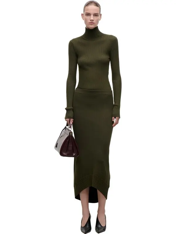 Victoria Beckham Fitted Merino Wool Skirt - Green