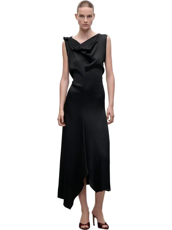 Victoria Beckham Sleeveless Draped Midi Dress - Black