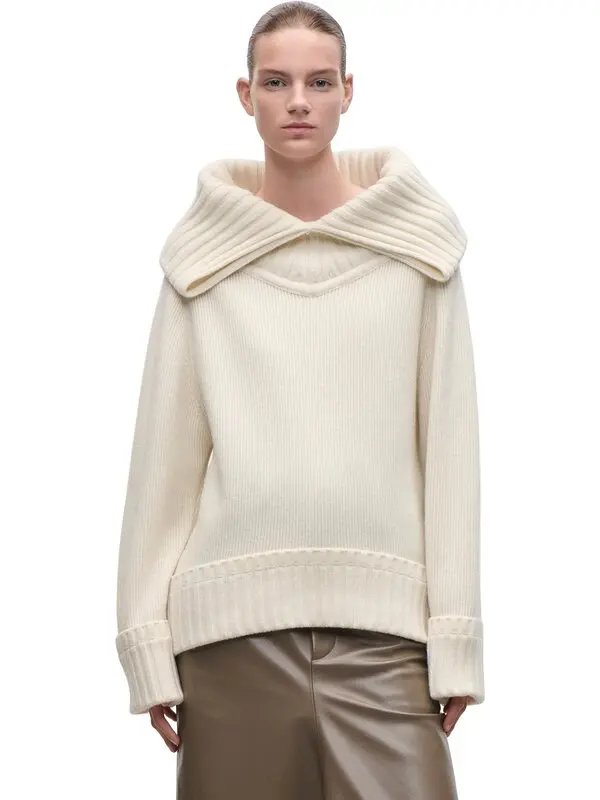 Victoria Beckham Wide Collar Jumper In Lambswool - Ivory
