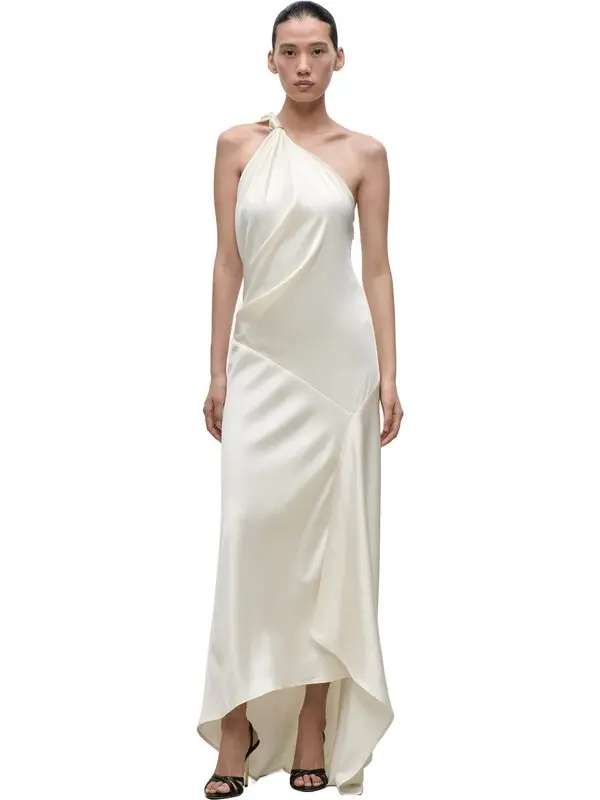 Victoria Beckham Asymmetric Midi Dress In Silk Viscose Velvet - Ivory