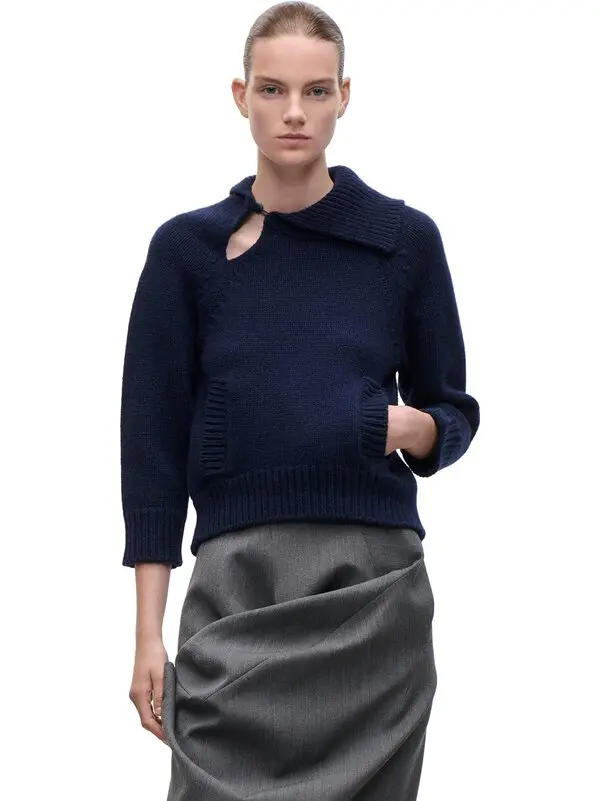 Victoria Beckham Asymmetric Collar Jumper - Navy