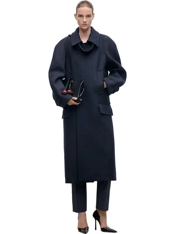 Victoria Beckham Latched" Raglan Coat In Melton Cashwool - Navy