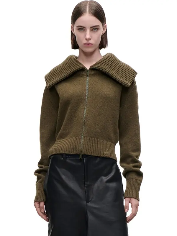 Victoria Beckham Wide Collar Zip Jumper - Green