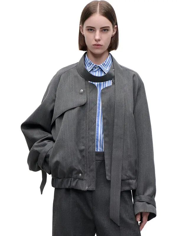 Victoria Beckham Mouline Herringbone Bomber Jacket - Dark Grey