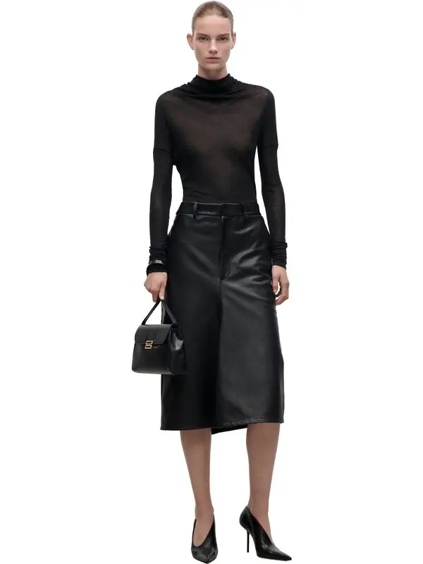 Victoria Beckham Kick Detail Leather Skirt - Black