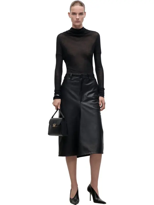 Victoria Beckham Kick Detail Leather Skirt - Black