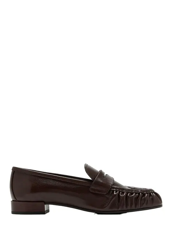 Prada Ruched Leather Loafers - Brown