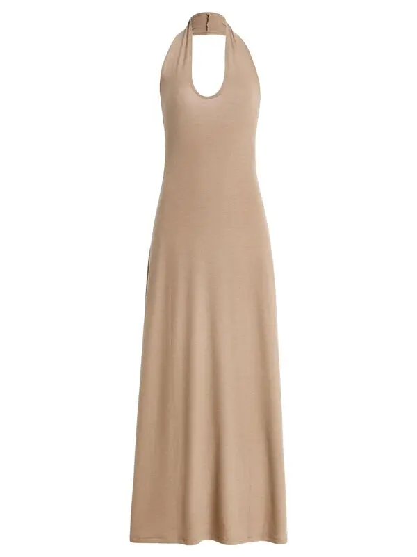 LESET Lauren Jersey Maxi Halter Dress - Brown