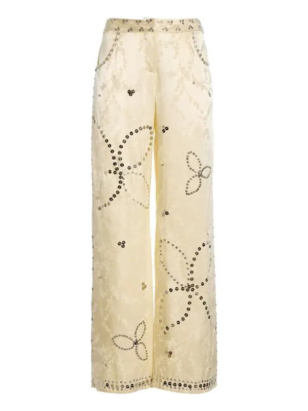 SIEDRES Embellished Straight-leg Pants - Ivory