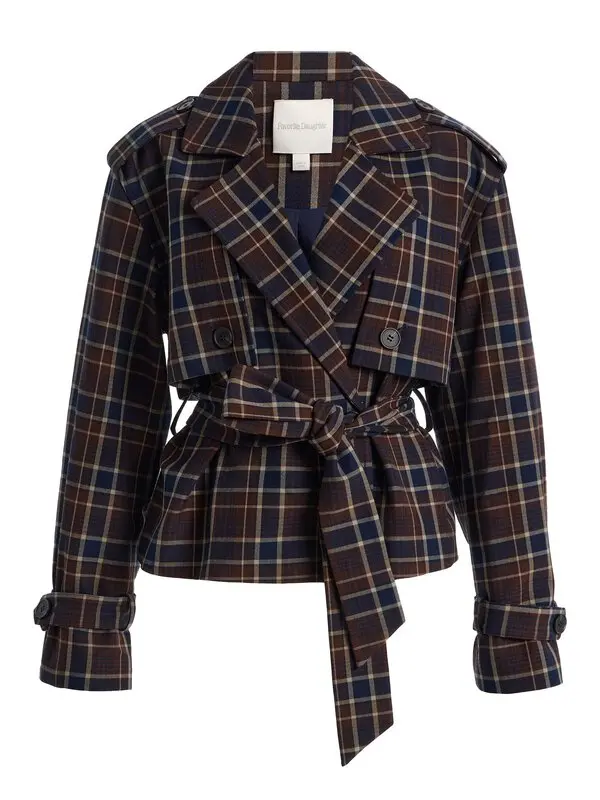 FAVORITE DAUGHTER Cropped Charles Trench Coat - Plaid