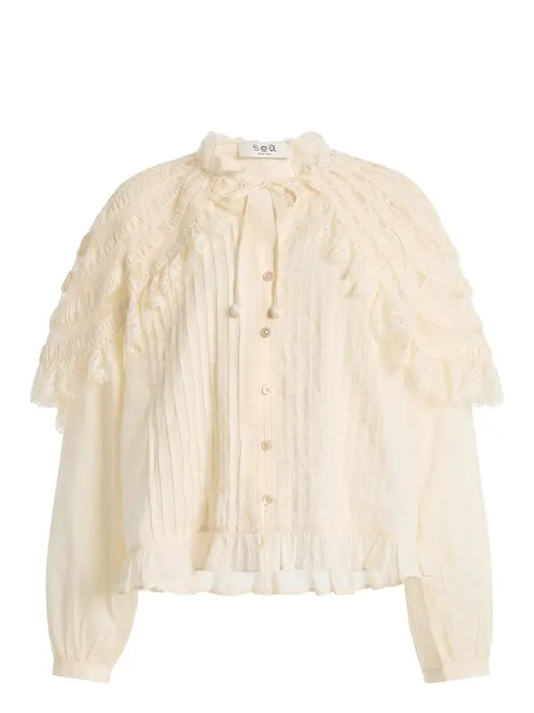 Sea Margaret Cotton Capelet Top - Ivory