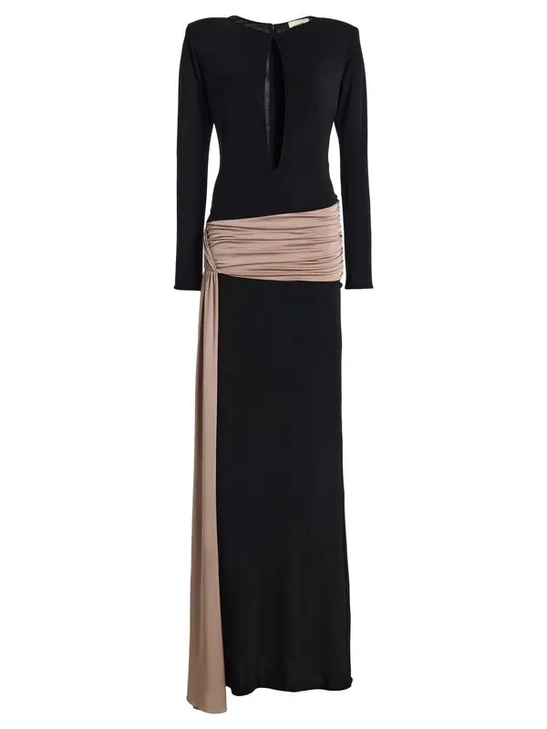 THE NEW ARRIVALS ILKYAZ OZEL Heat Crepe Maxi Dress With Slit And Ruched Panel - Black