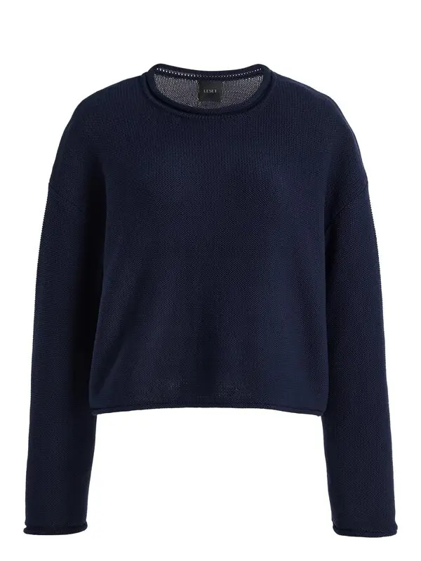 LESET Mae Cotton-blend Crewneck Sweater - Navy