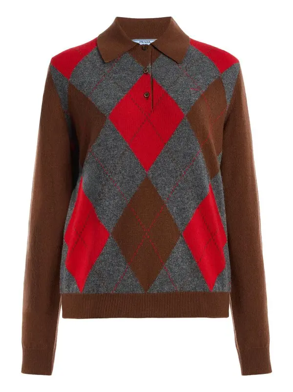 Prada Argyle Cashmere Polo - Multi