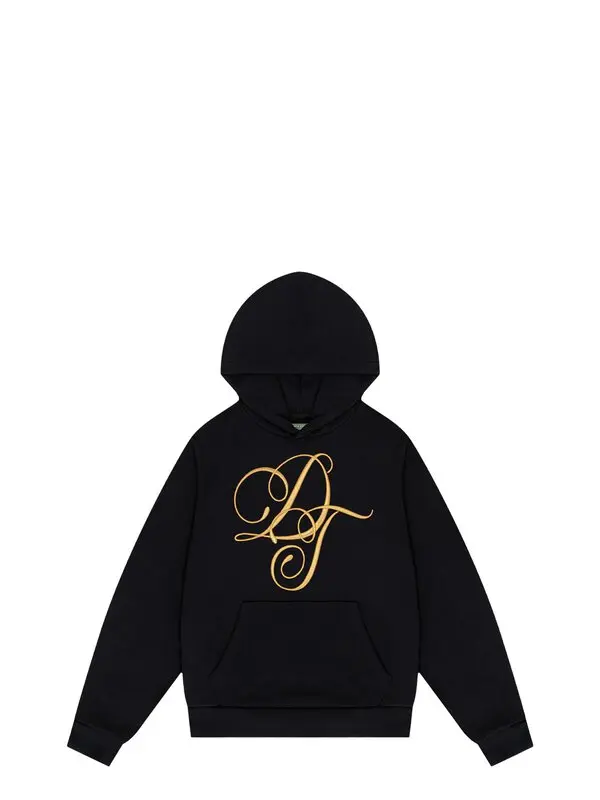 DENIM TEARS Metallic Gold Script Hoodie - Black