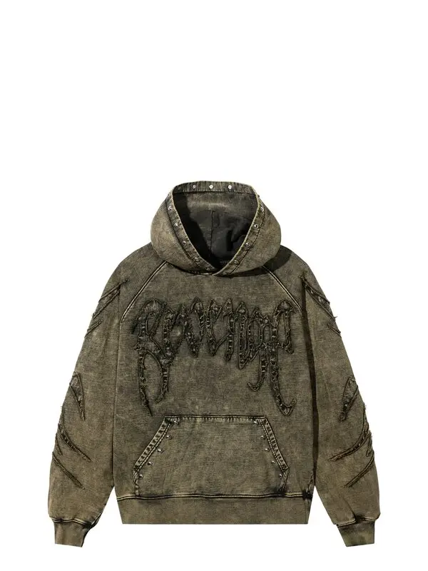 REVENGE Vintage Arch Logo Studded Hoodie - Green