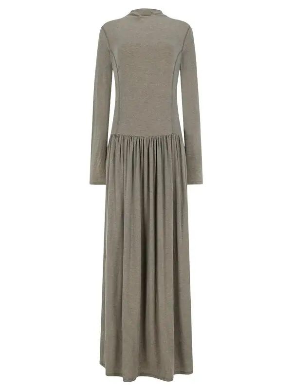 AMOMENTO Mock Neck Jersey Maxi Dress - Tan