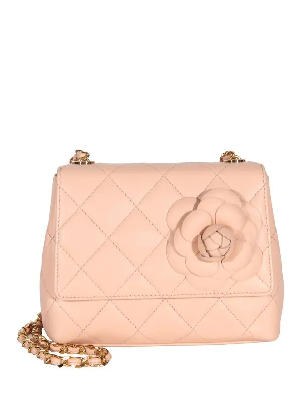 Chanel Vintage Peach Quilted Lambskin Camellia Flap Bag - Pink