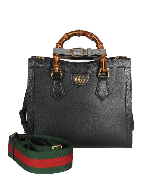Gucci Textured Dollar Calfskin Web Diana Tote - Black