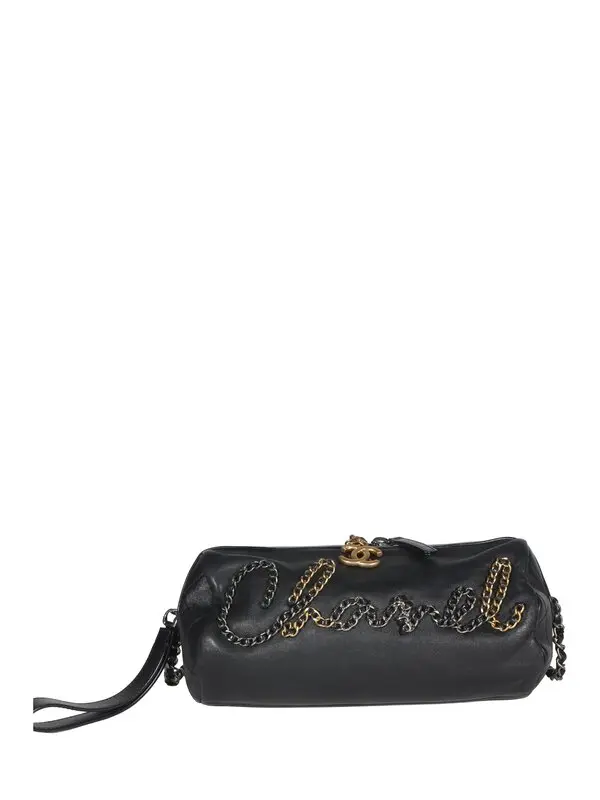 Chanel Metallic Lambskin Signe Bowling Bag - Black