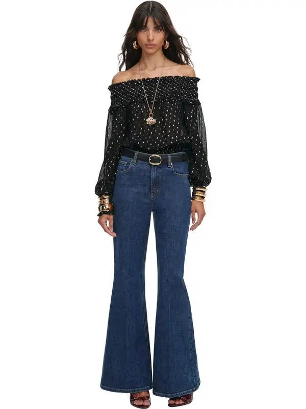 SELF-PORTRAIT Off-the-shoulder Ruffled Chiffon Top - Nero