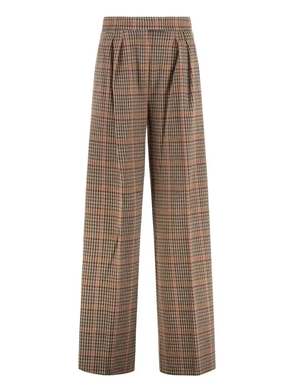 Max Mara Prince Of Wales Pattern Wool-cotton Trousers With Double Pleats - Multicolor
