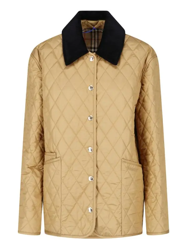 Burberry Quilted Button-front Jacket With Corduroy Collar - Beige