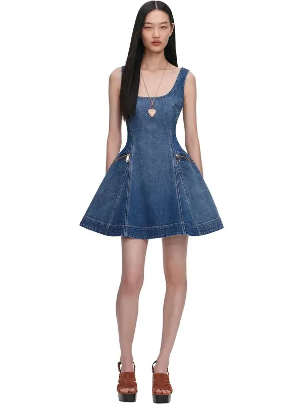 SELF-PORTRAIT Low-back Mini Dress With Exposed Zip And Pockets - Blu