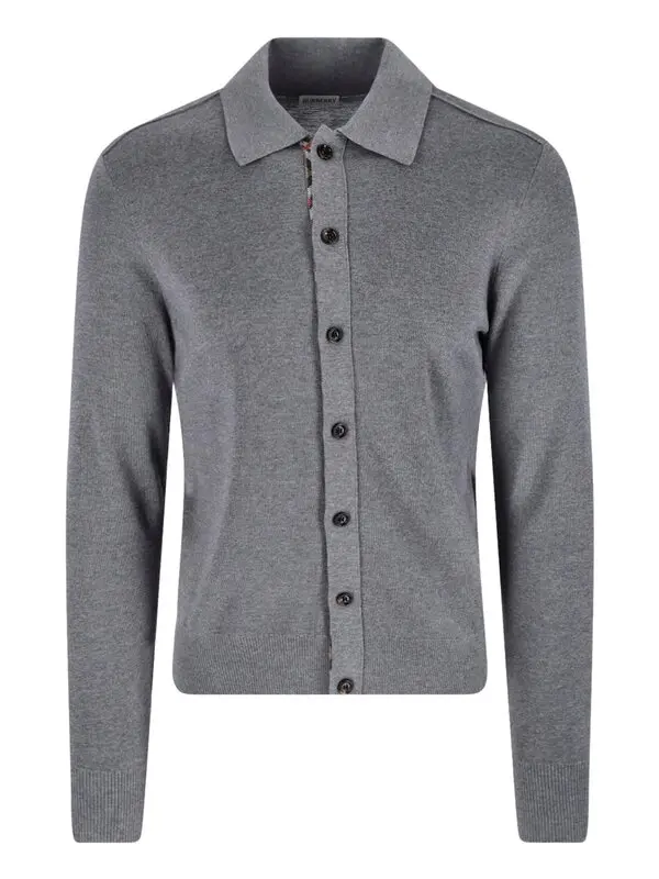 Burberry 100% Wool Crewneck Cardigan - Grey