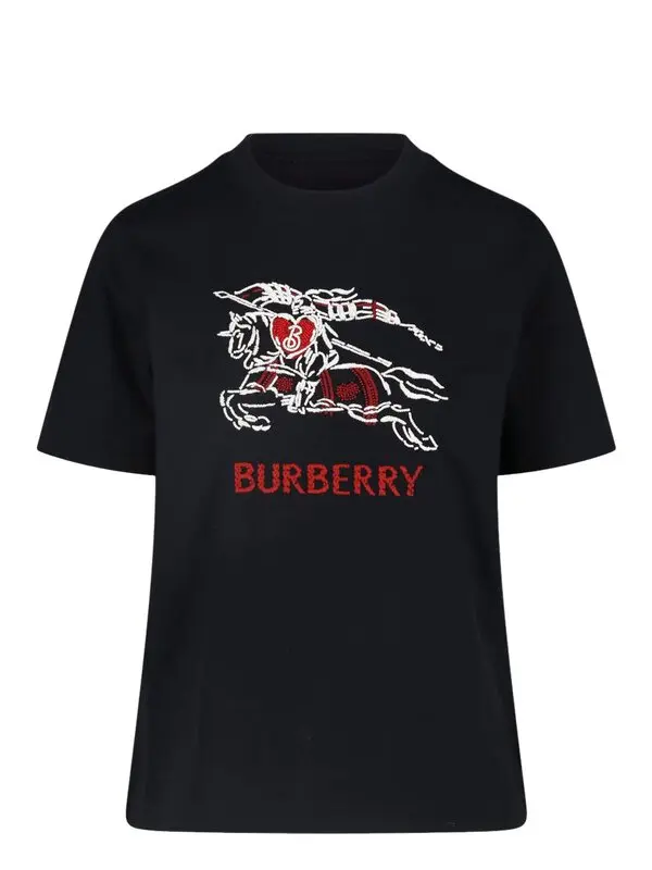Burberry Cotton Crewneck T-shirt With Emblematic Print - Black
