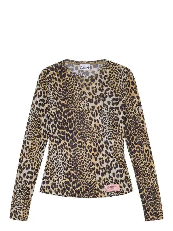 GANNI Round Neck Long Sleeve Top - Marrone