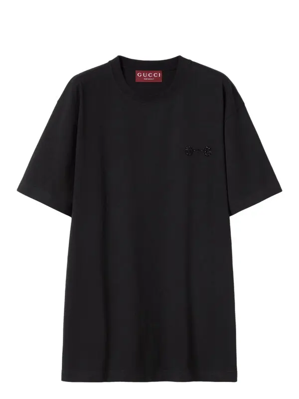 Gucci Embellished Medium-weight Cotton Crewneck T-shirt - Nero