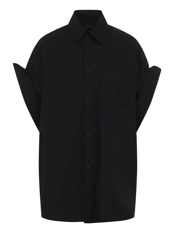 Balenciaga Tucked Sleeve Cotton Shirt - Black