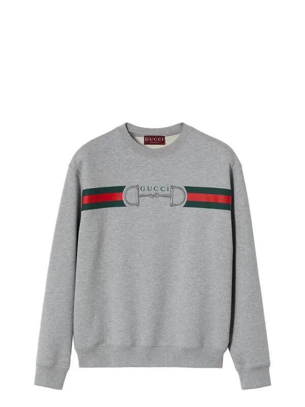 Gucci Horsebit Web-print Embroidered Crewneck Sweater - Grigio