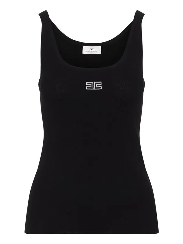 Elisabetta Franchi Ribbed Wool Knit Tank Top - Black