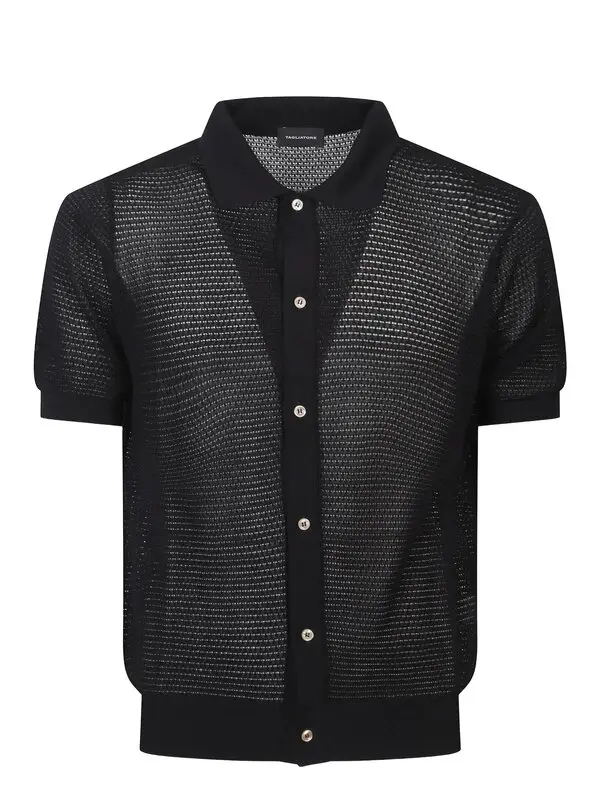 Tagliatore Knit Shirt With Button Closure And Ribbed Collar & Cuffs - Nero