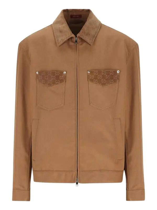 Gucci Classic Gg Motif Zip Jacket With Buttoned Cuffs - Marrone