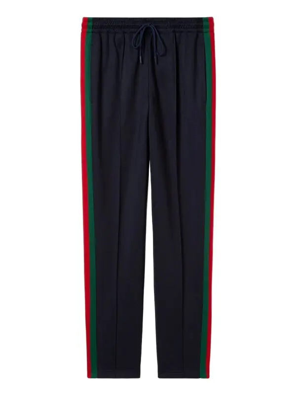 Gucci Web Insert Track Pants With Elastic Drawstring Waist And Side Pockets - Blu