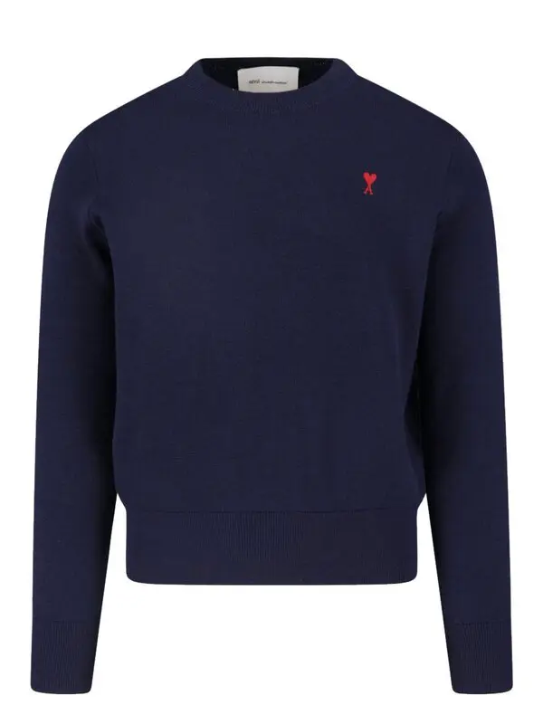 AMI Paris Embroidered Heart Crewneck Sweater - Blue
