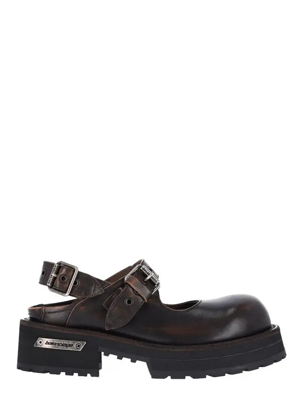 Balenciaga Buckled Calf Leather Mary Jane Sandals - Brown