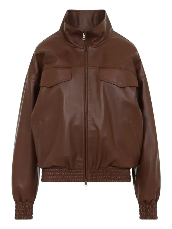 Balenciaga High-collar Lambskin Blouson Bomber Jacket - Brown