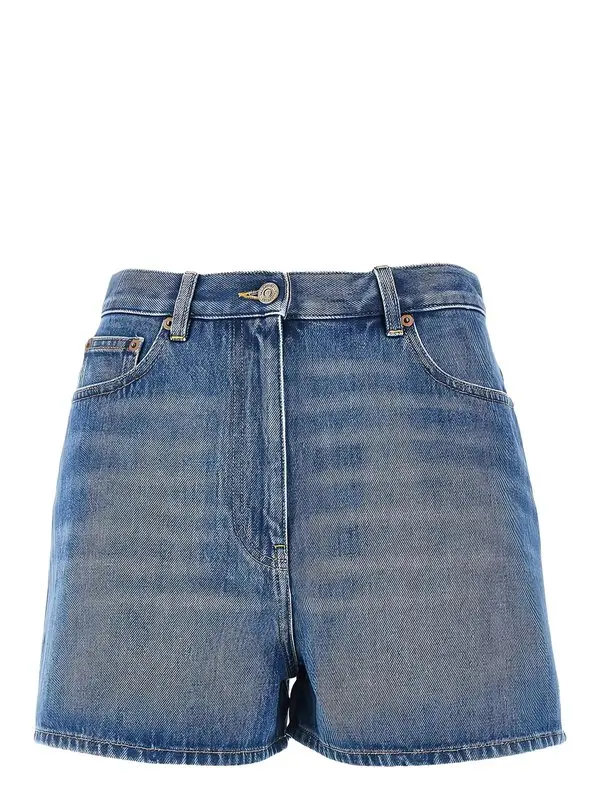 Valentino Garavani Denim Shorts With Metallic V Detail - Blu